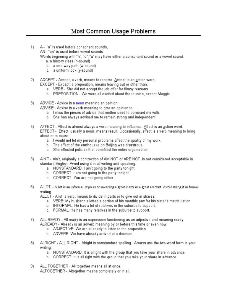 Most Common Usage Problems | PDF | Adverb | Adjective