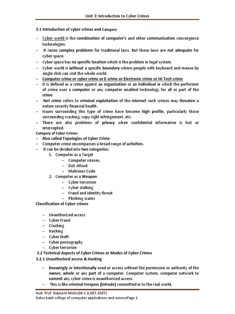 Understanding Cyber Crimes: An Introduction to Categories, Technical ...