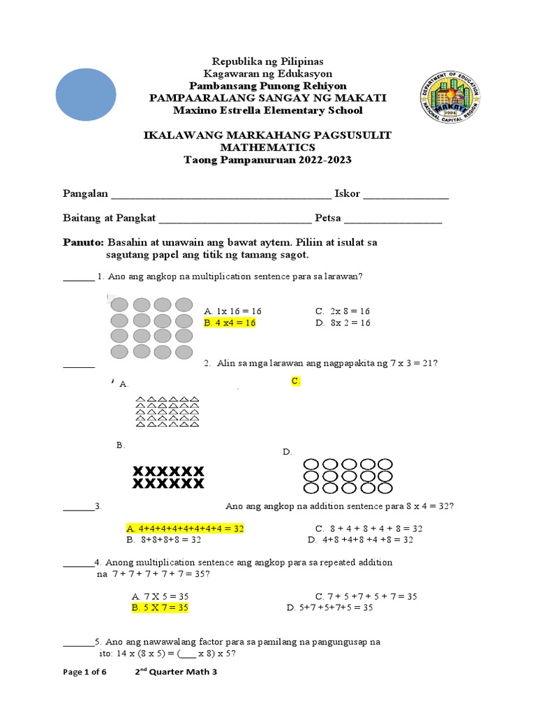 2nd Quarter Test Grade 3.edited 1 | PDF
