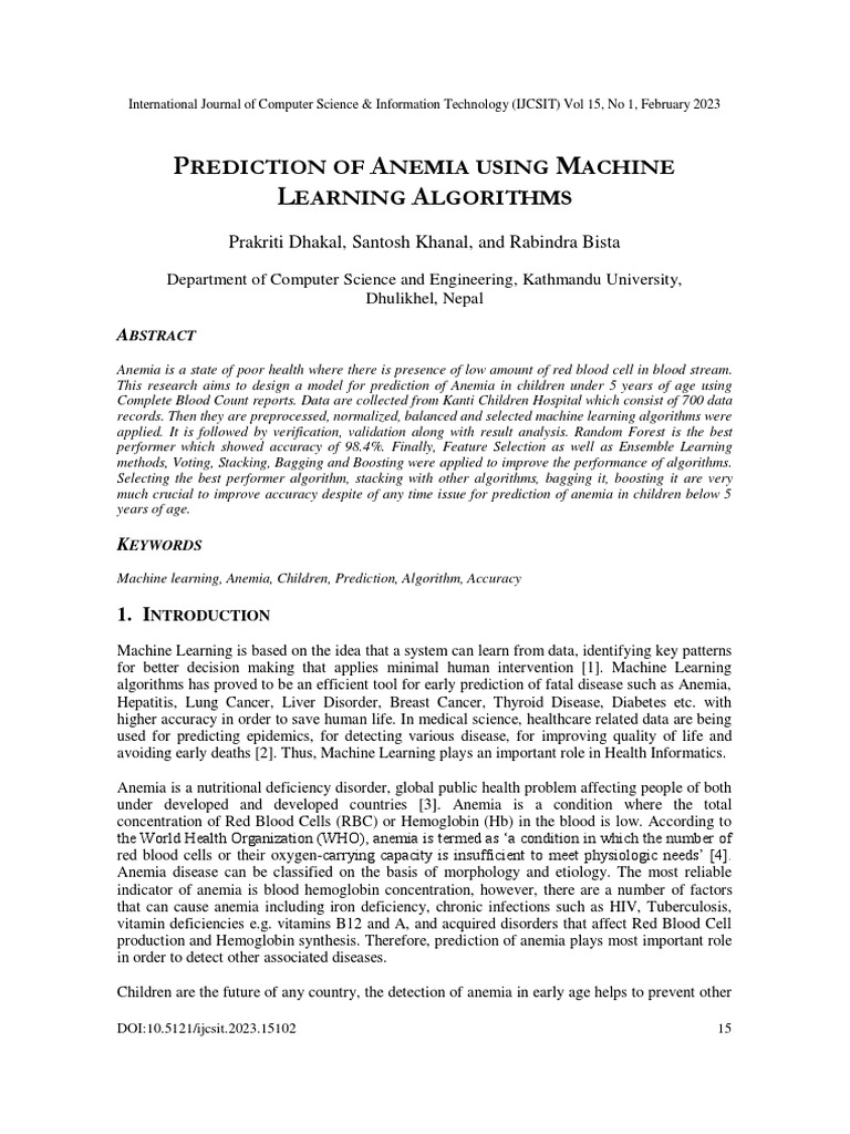 Prediction of Anemia Using Machine Learning Algorithms | PDF | Machine Learning | Statistical ...