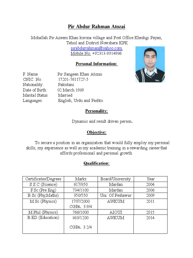 Abdur Rahman CV | Download Free PDF | Physics | Physical Sciences
