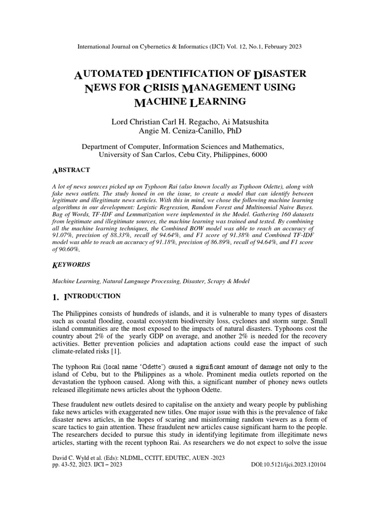 Automated Identification of Disaster News For Crisis Management Using ... Automated Identification of Disaster News For Crisis Management Using ...