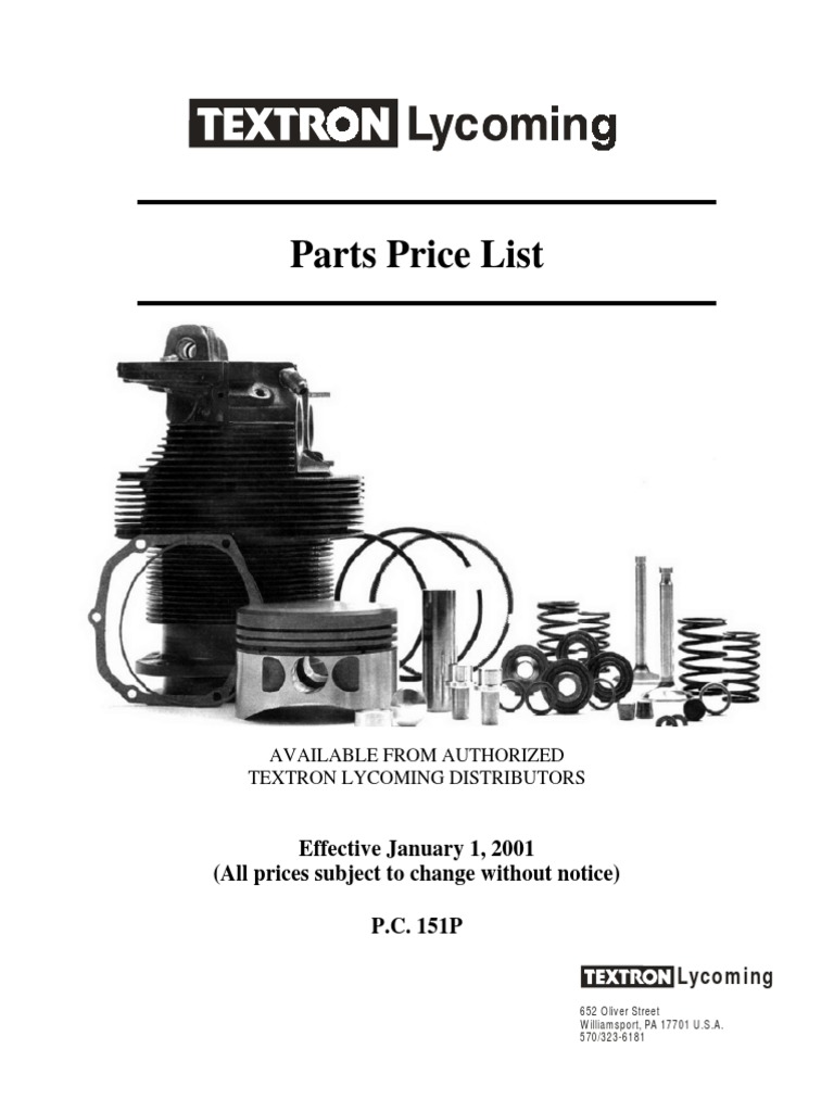 Textron Lycoming Parts Price List | PDF | Screw | Pipe (Fluid Conveyance)