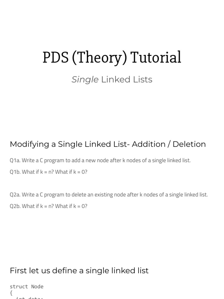 PDS Tutorial LinkedLists | PDF | Computer Programming | Algorithms And Data Structures