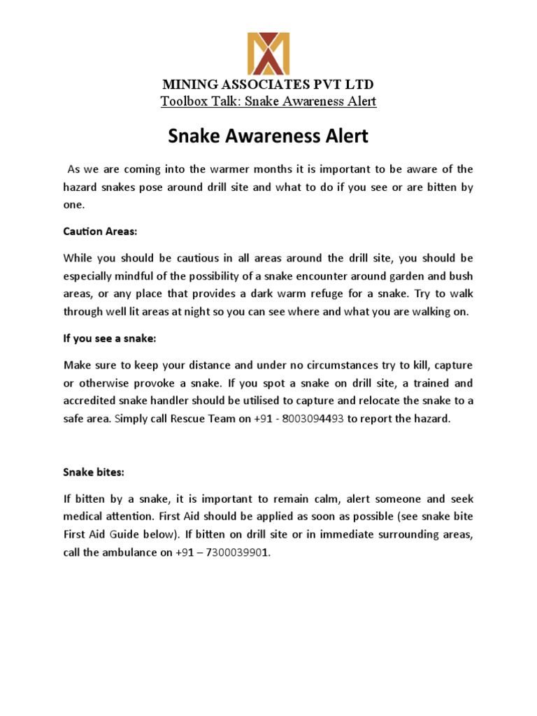 Snake Awareness Toolbox Talk | PDF | Home & Garden