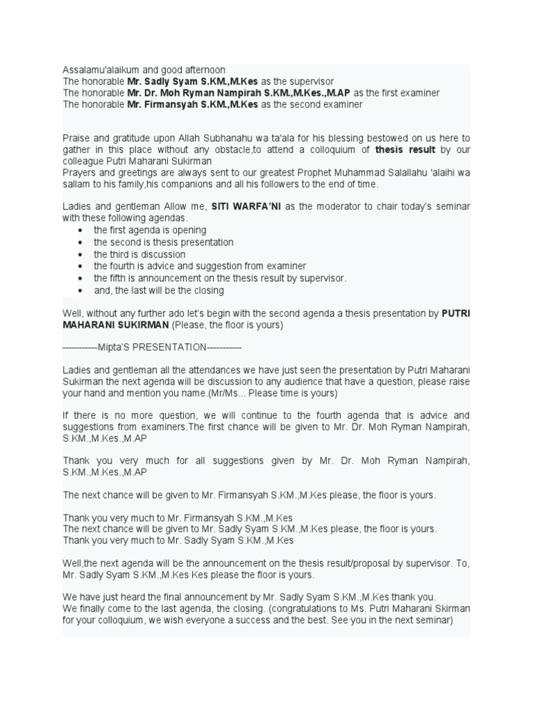 Naskah Moderator Seminar Hasil | PDF