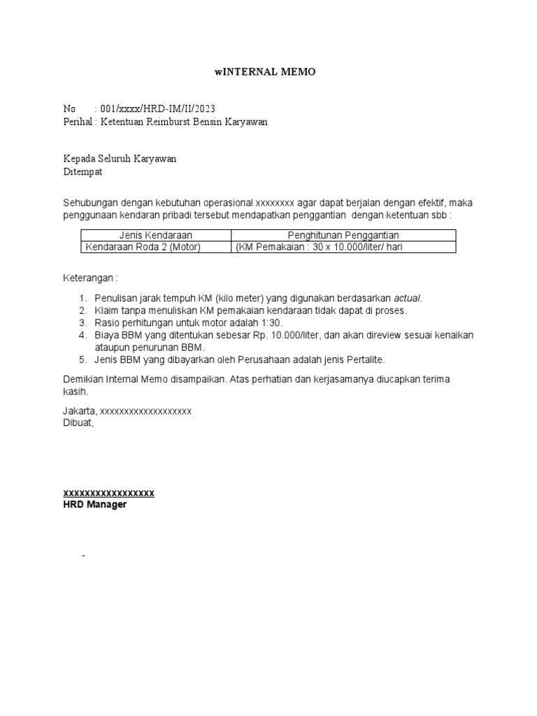 Ketentuan Reimburst Bensin Karyawan | PDF