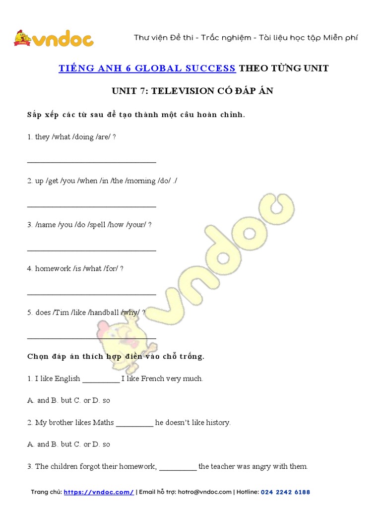 Bai Tap Tieng Anh Lop 6 Global Success Unit 7 | PDF