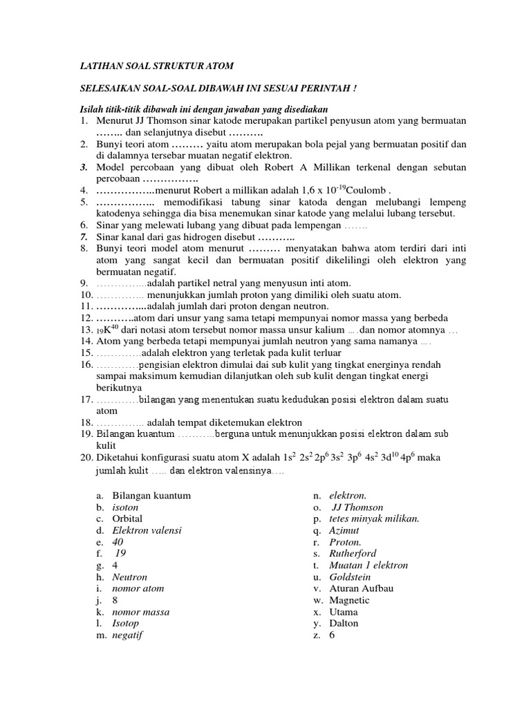 Latihan Soal Struktur Atom 2 | PDF