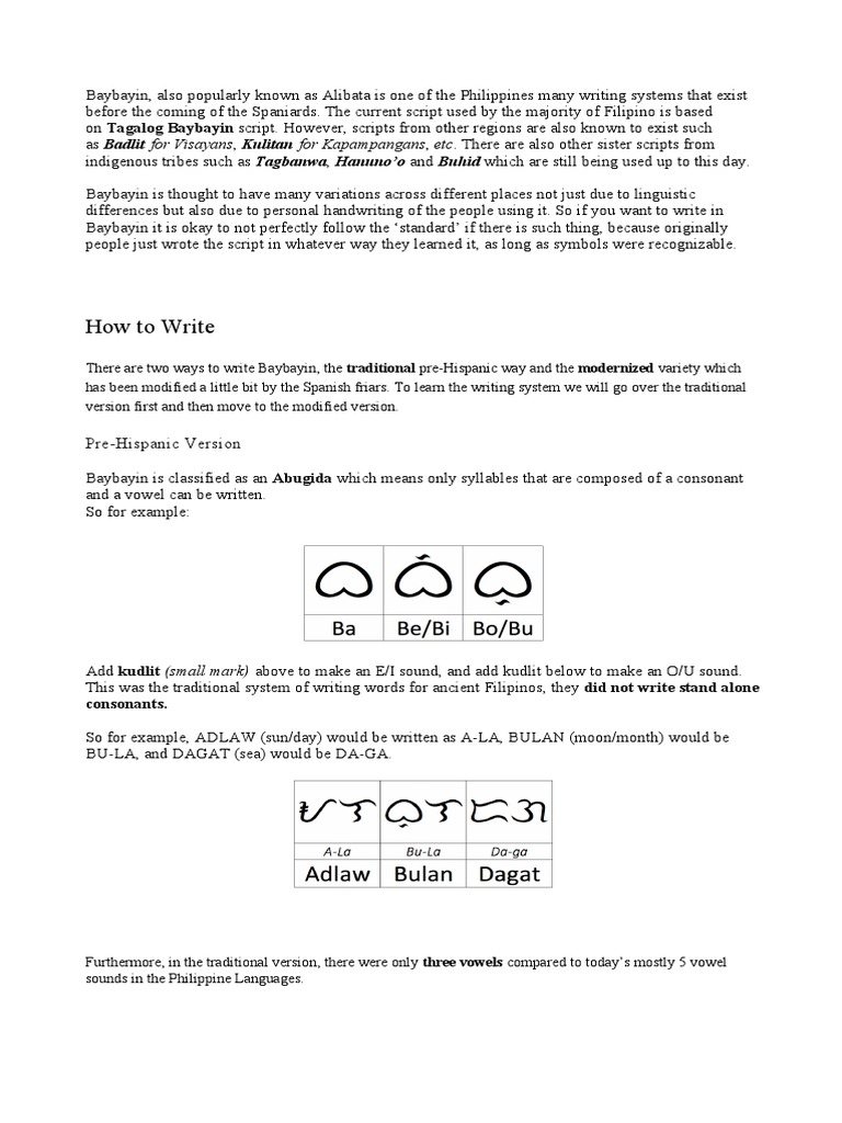 How to Write Baybayin, the Traditional Philippine Script | PDF ...