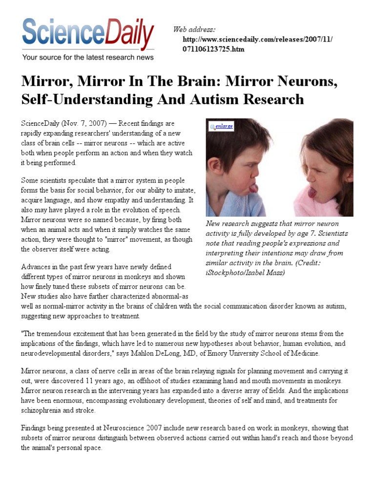 Mirror Neurons: Development and Autism Insights | PDF | Autism ...