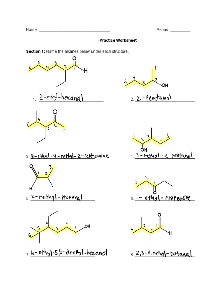 Alcohols, Aldehydes, and Ketones Practice Worksheet | PDF | Methyl ...