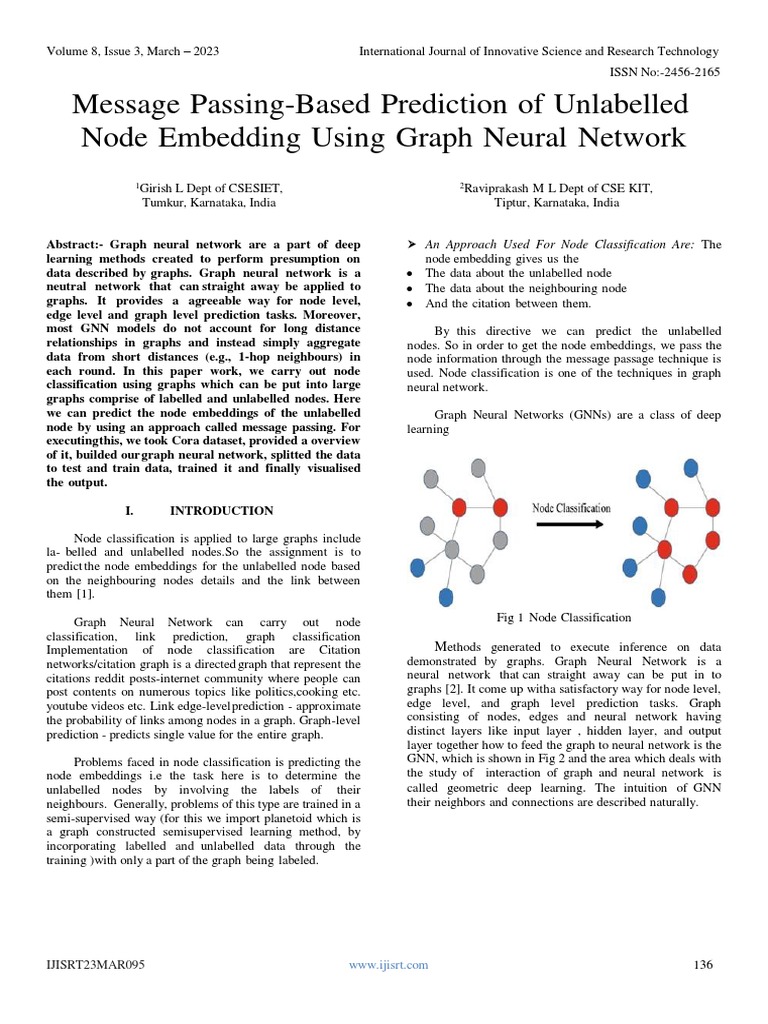 Message Passing Based Prediction Of Unlabelled Node Embedding Using Graph Neural Network Pdf