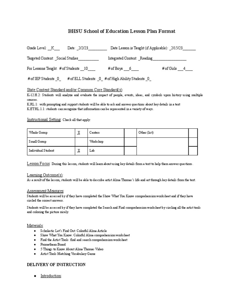 Colorful Alma Lesson Plan | PDF | Lesson Plan | Educational Assessment