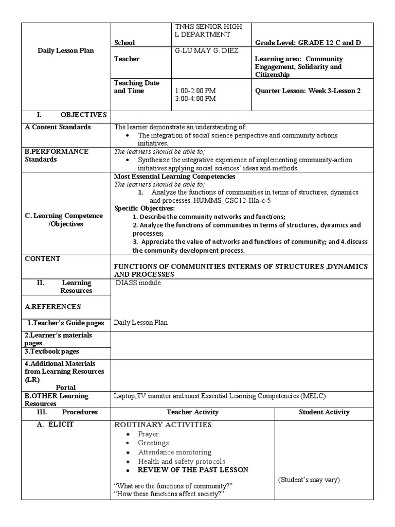 DLP (CSC Week 3 Lesson 2) | PDF | Learning | Lesson Plan