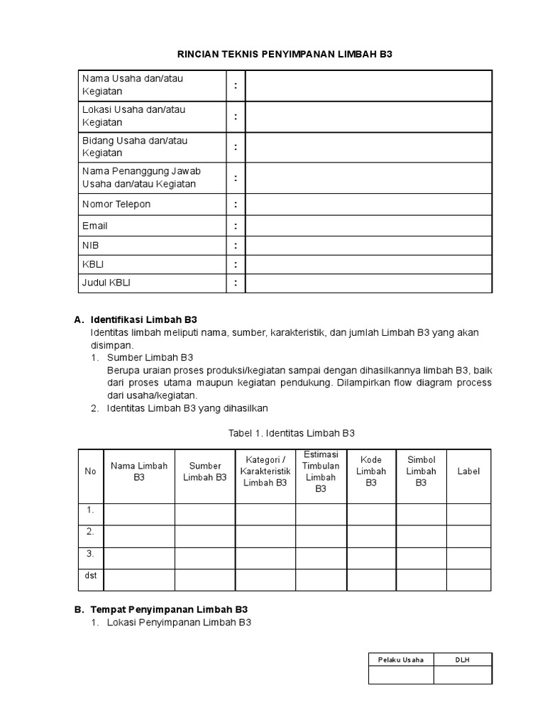 FORM RINCIAN TEKNIS PENYIMPANAN LIMBAH B3 TERBARU.docx | PDF