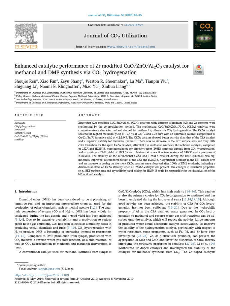 JUrnal CO2 Metanol Katalis CO Shoujie PDF | PDF | Catalysis | Methanol