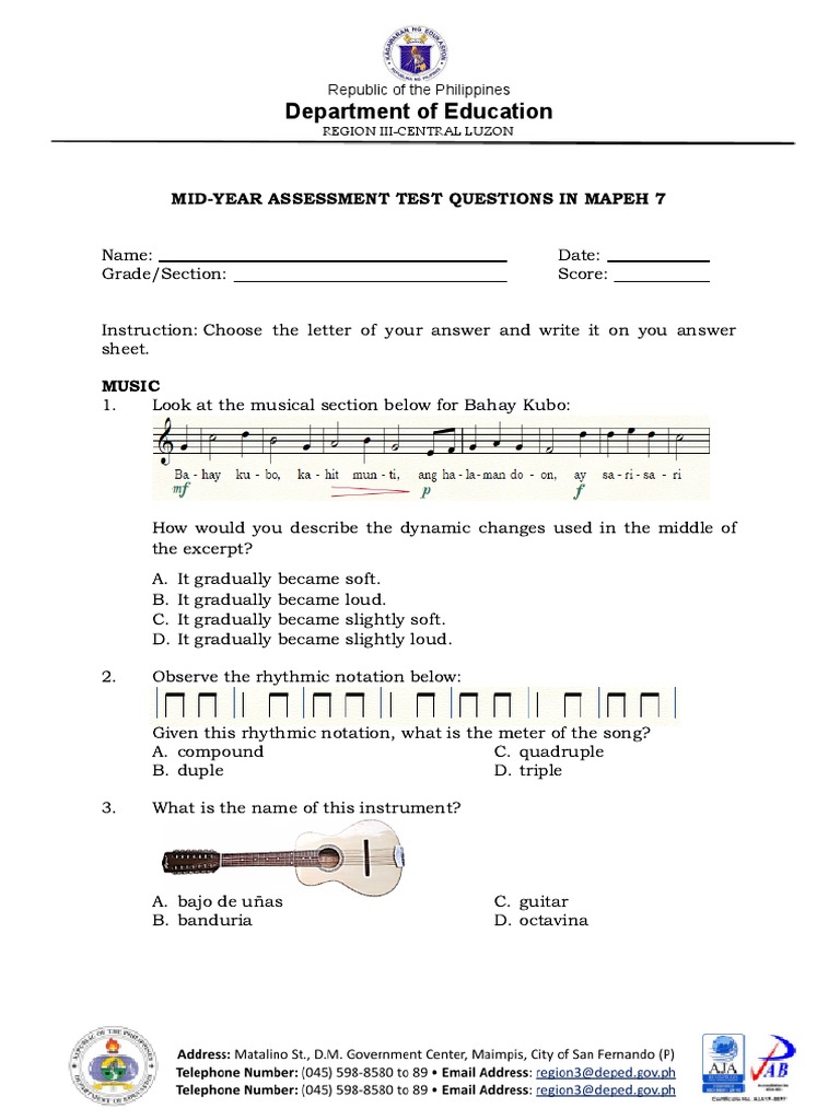 Mapeh 7 Mya Assessment Tool | PDF | Malnutrition | Physical Fitness