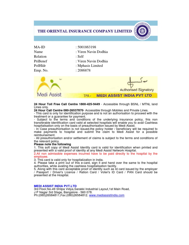 Medi Assist Identity Card Guidelines | PDF
