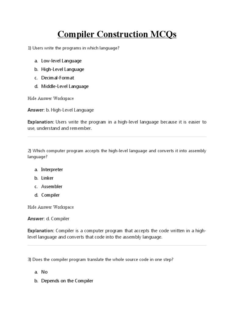 Compiler MCQs for CS Students | PDF | Parsing | Compiler
