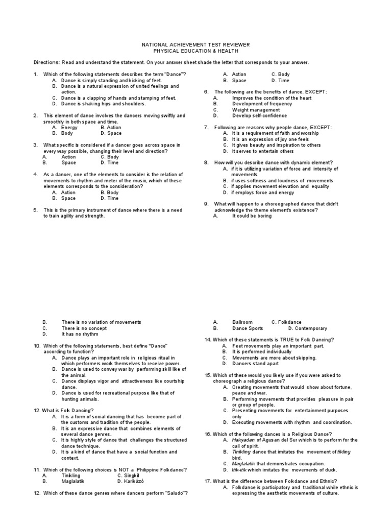 NAT-REVIEWER-IN-PHYSICAL EDUCATION | PDF | Physical Fitness | Dances