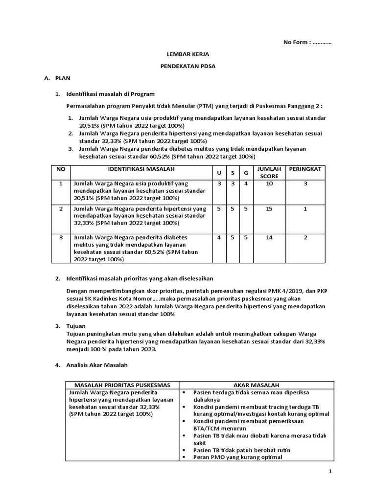 Lembar Kerja PDSA PTM PGG 2 | PDF