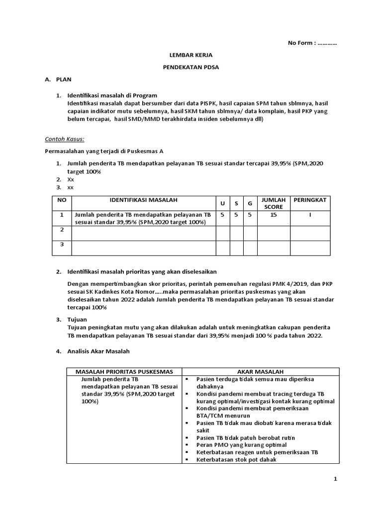 Lembar Kerja PDSA p2TB | PDF