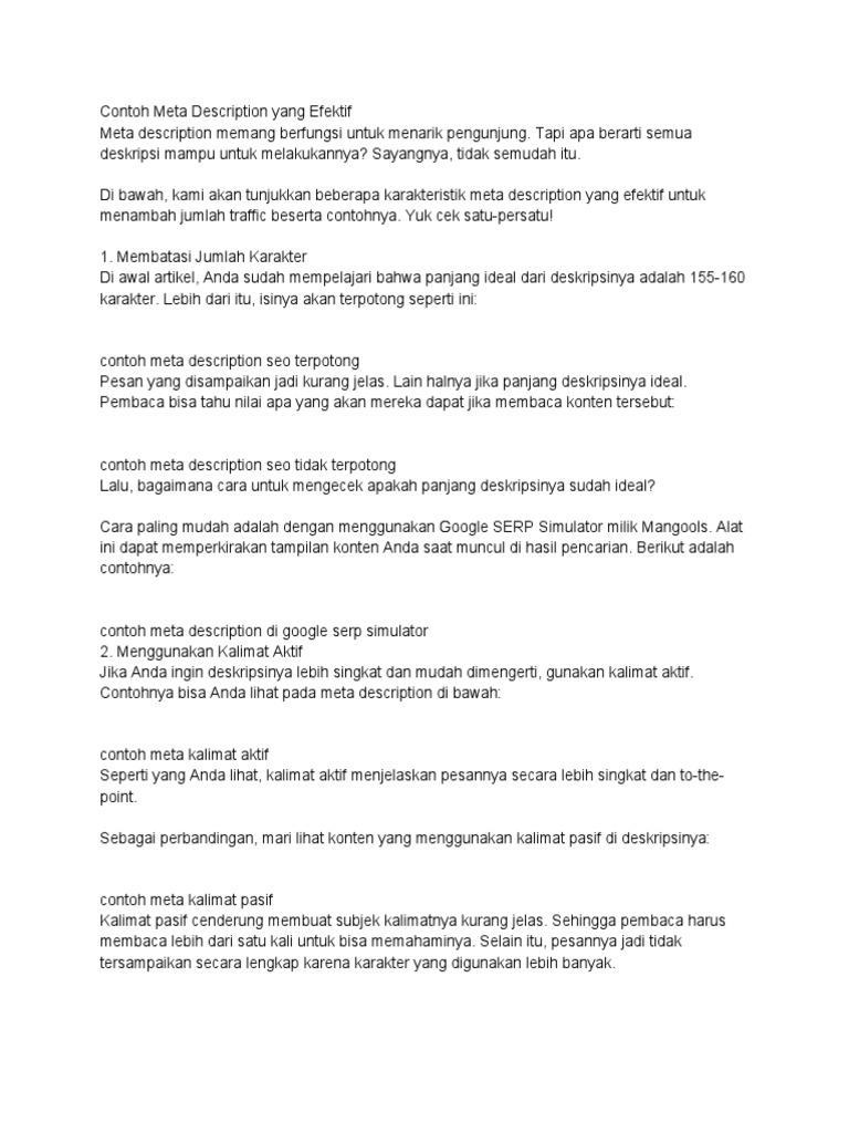Contoh Meta Description Yang Efektif | PDF
