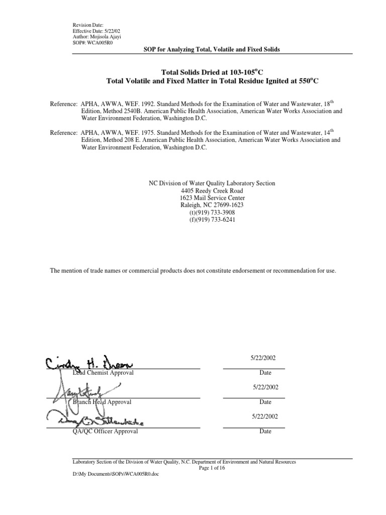Ts Tvs Tfs Protocols Pdf Detection Limit Water Quality