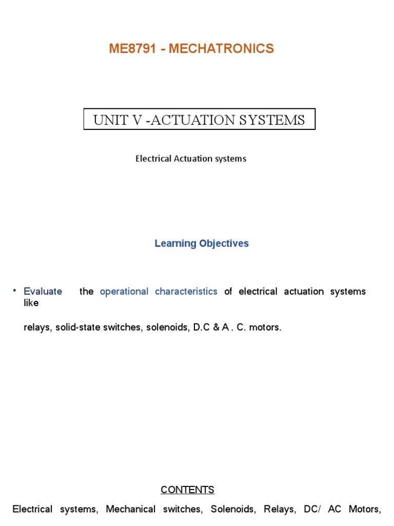 Actuation Systems | PDF | Electric Motor | Relay