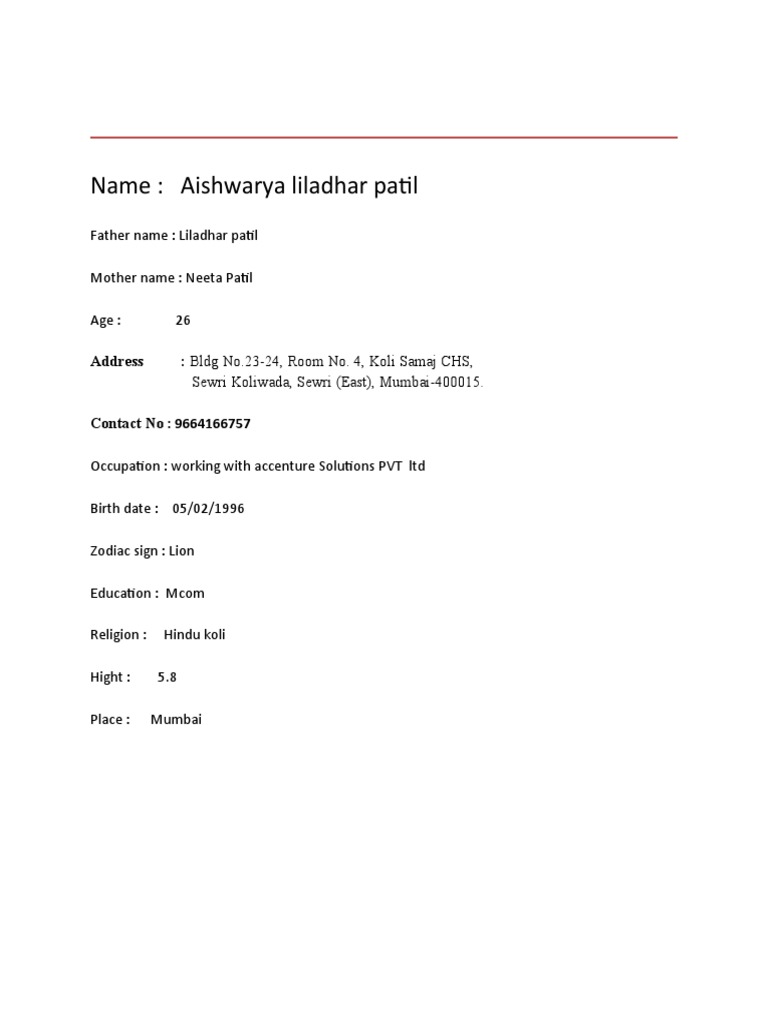 Bio Data Aishwarya | PDF