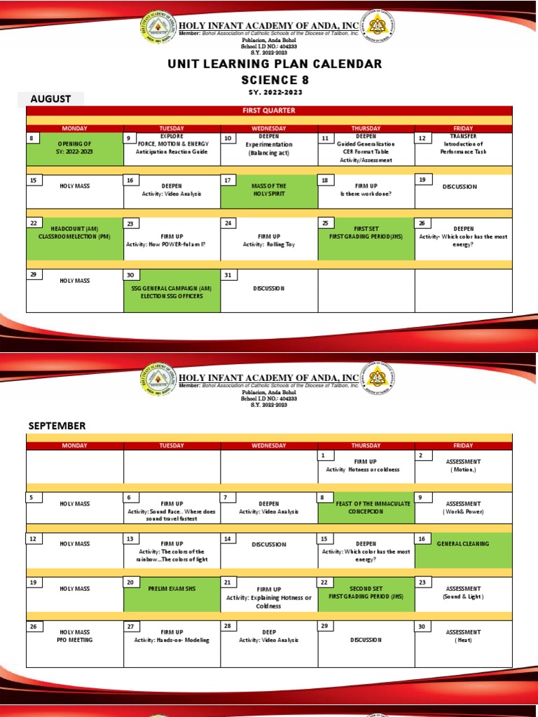 CALENDAR - Science 8 | PDF