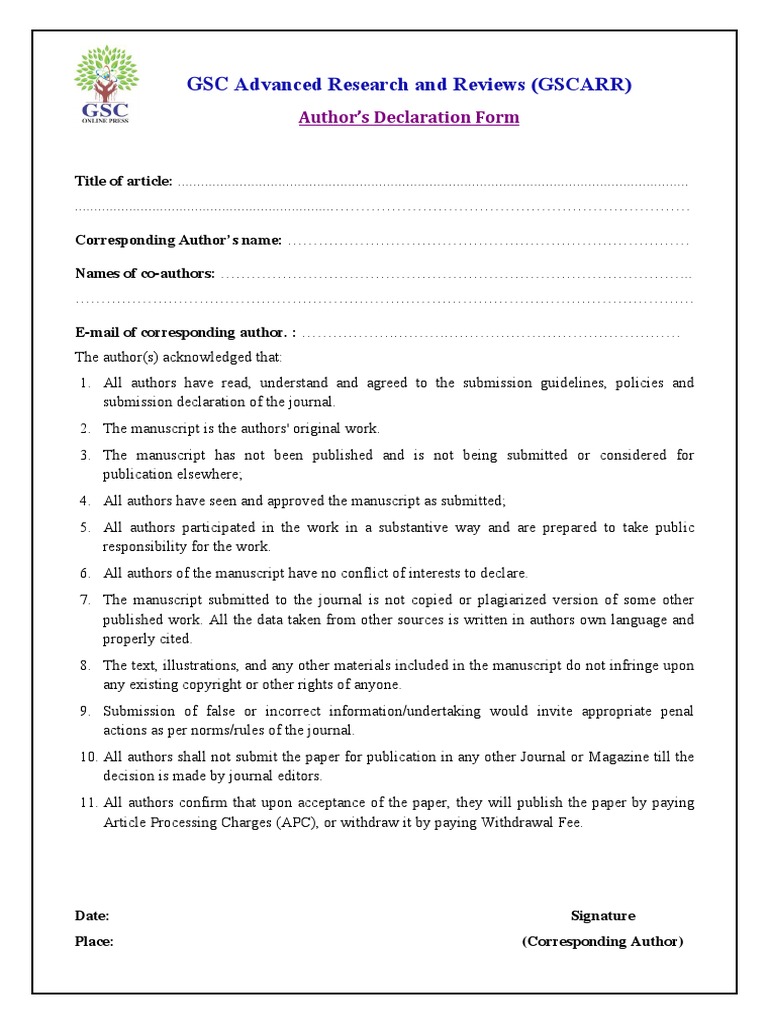 Authors Declaration Form GSCARR | PDF