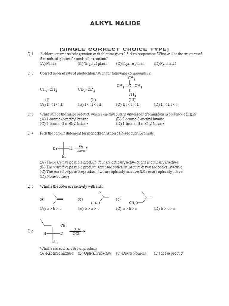 Alkyl Halide PDF | PDF | Chlorine | Chemical Elements