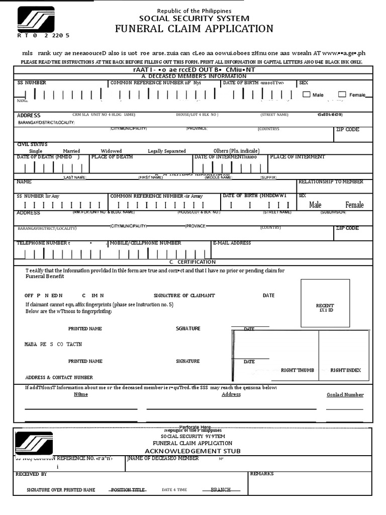 SSS Funeral Claim Application Form | PDF | Pension | Government