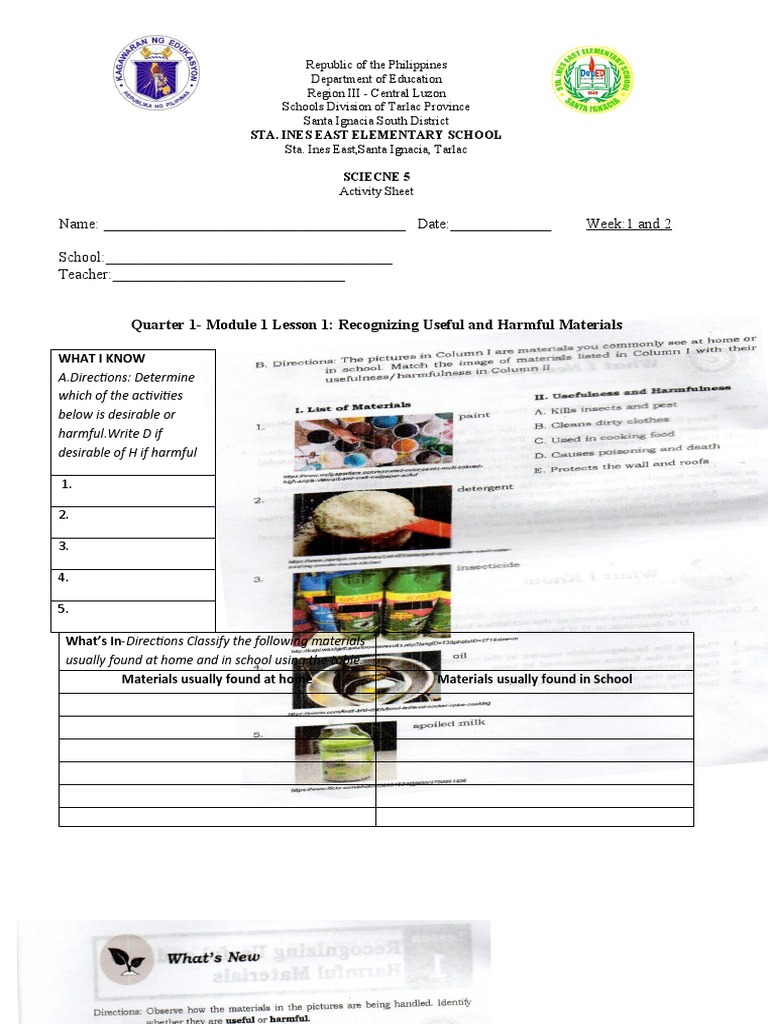 Worksheets q1 Science - 1,1 | Download Free PDF | Reproduction | Materials