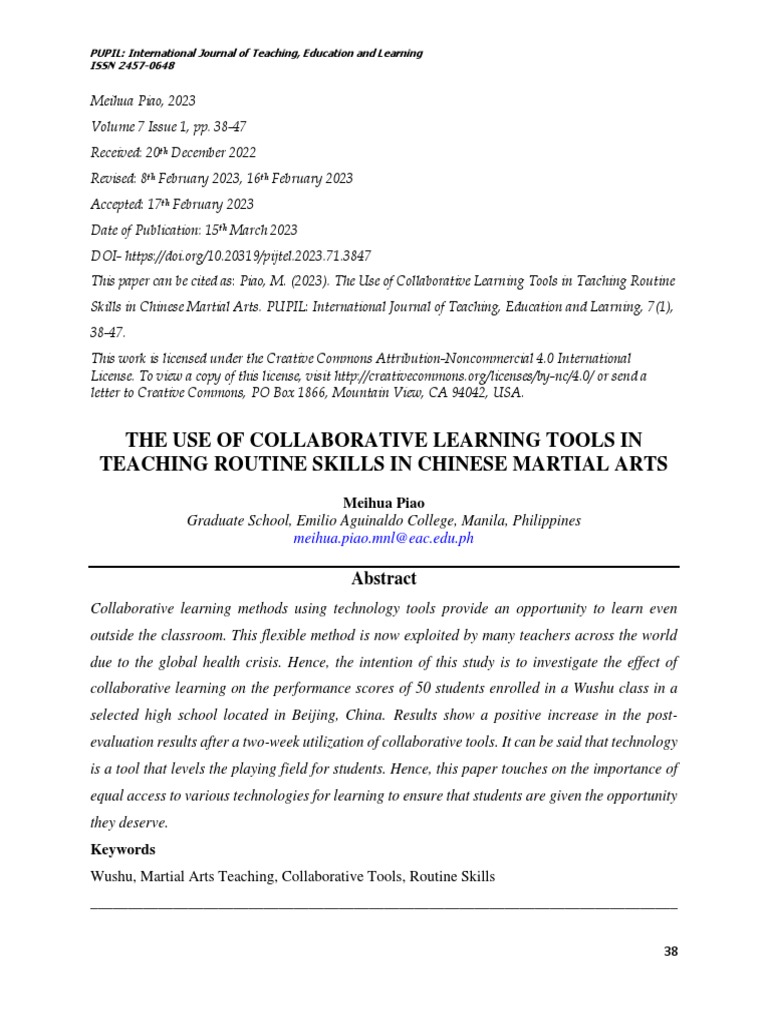 The Use of Collaborative Learning Tools in Teaching Routine Skills in Chinese Martial Arts | PDF ...