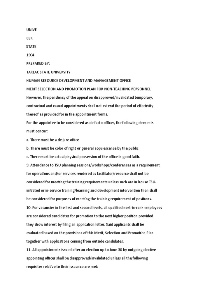 MERIT SELECTION and PROMOTION PLAN | PDF | Performance Appraisal ...