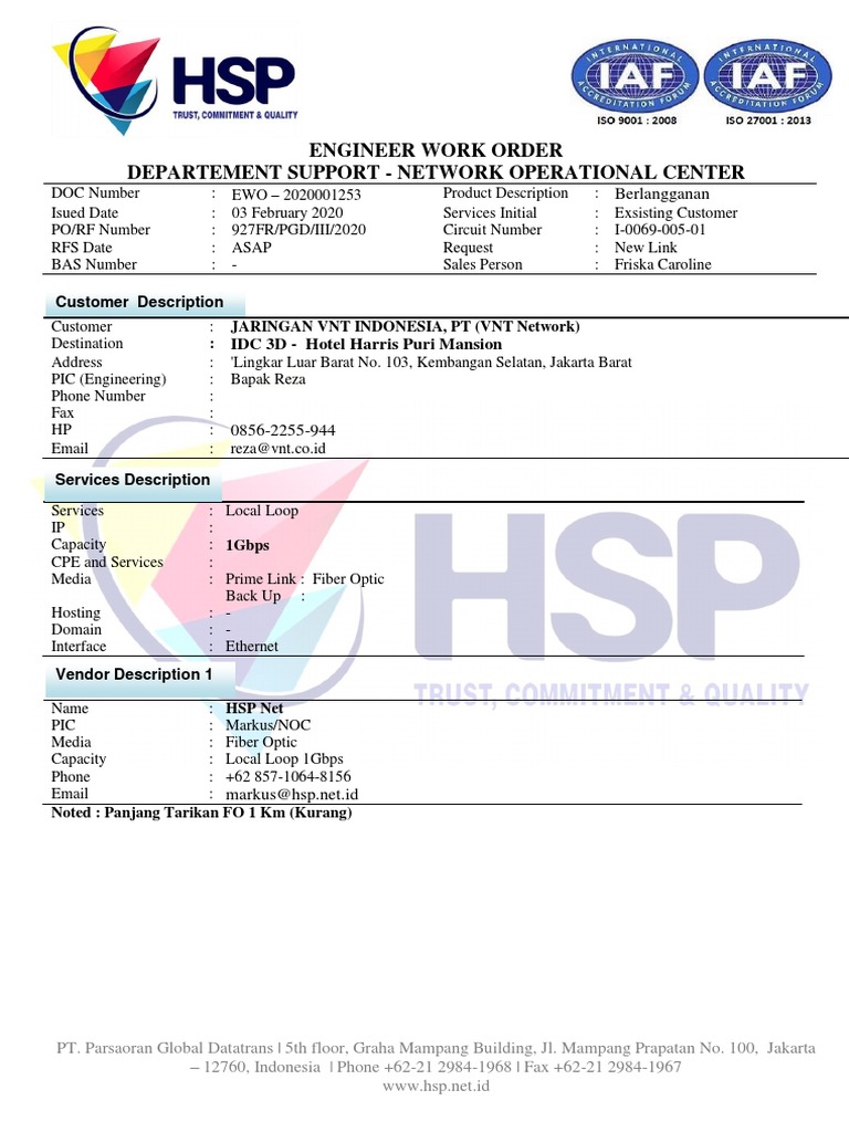 Contoh Work Order | PDF