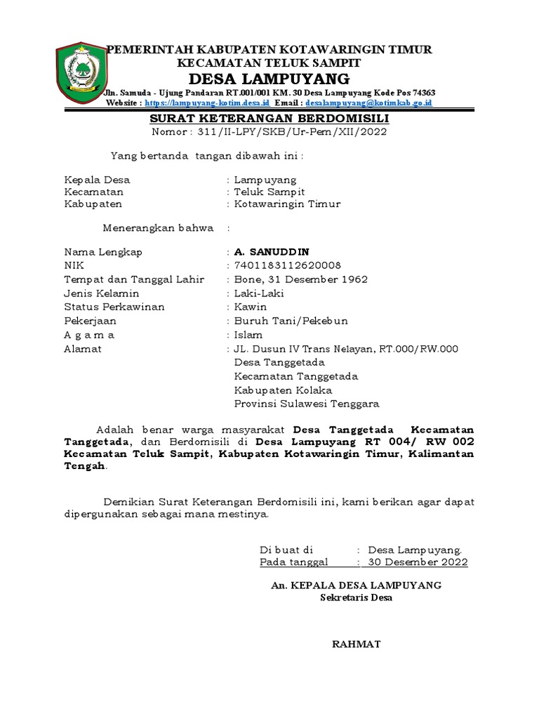 Surat Keterangan Domisili | PDF