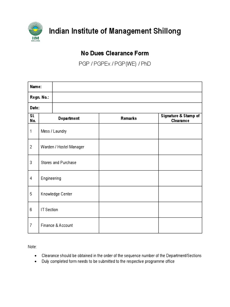 No Dues Clearance Form | PDF