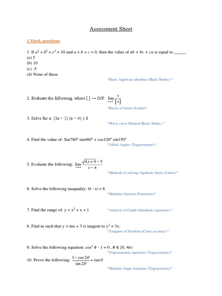 Assessment Sheet For Students Entering in 12th Class PDF | PDF ...