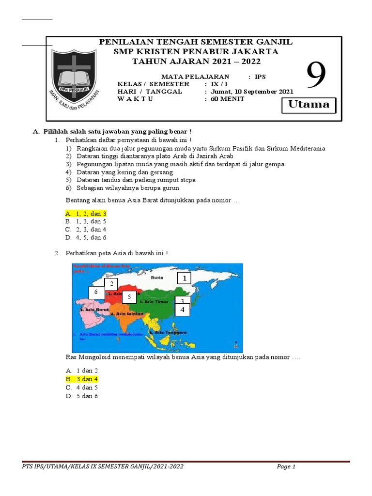 Soal PTS Ganjil Ips Utama KLS 9 2021 | PDF