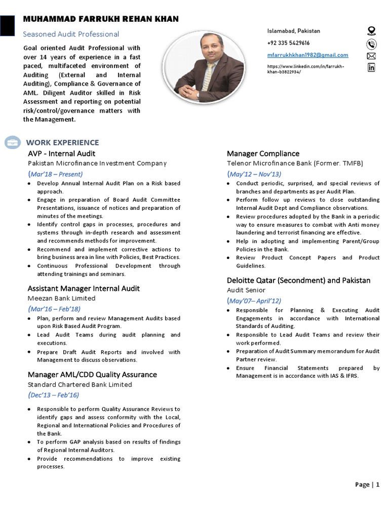 Muhammad Farrukh Rehan Khan | PDF | Audit | Internal Audit