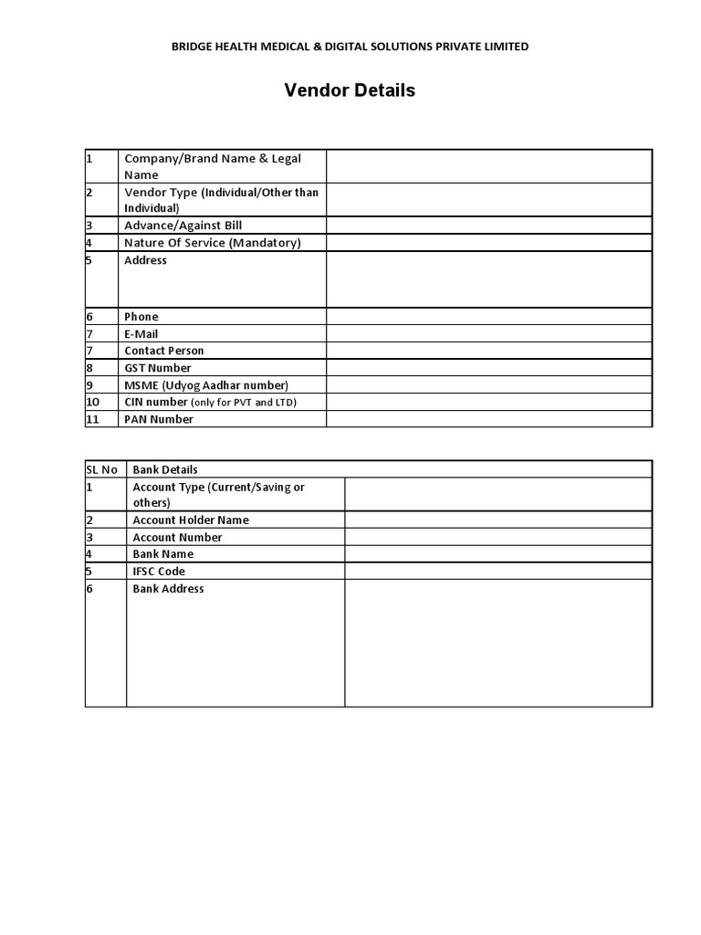 Vendor & Bank Details Overview | PDF | Law