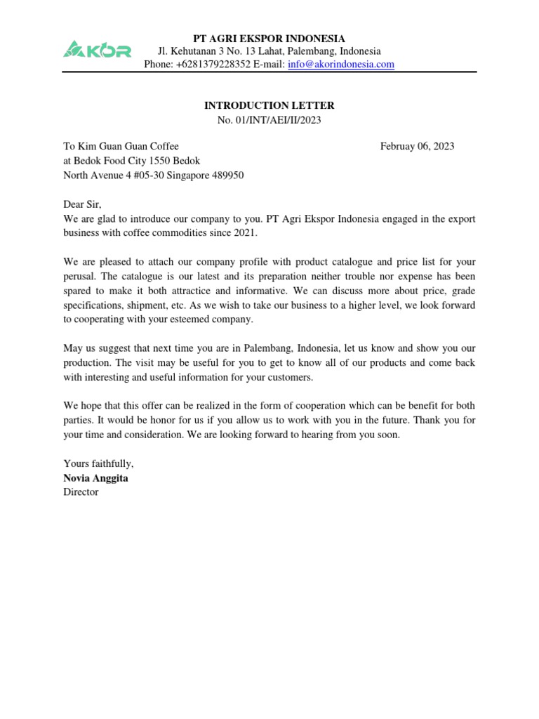 Introduction Letter - 01.II.23 | PDF