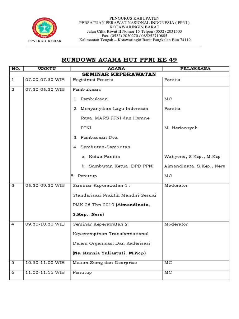 Rundown Acara Hut Ppni Ke 49 PDF | PDF