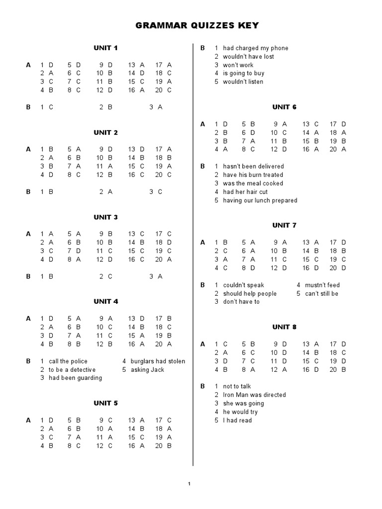 14 OnScreen 3 Gram Quizzes Key | Download Free PDF | Food And Drink ...