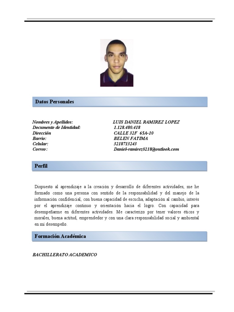 Hoja de Vida Luis Daniel Ramirez Lopez | PDF
