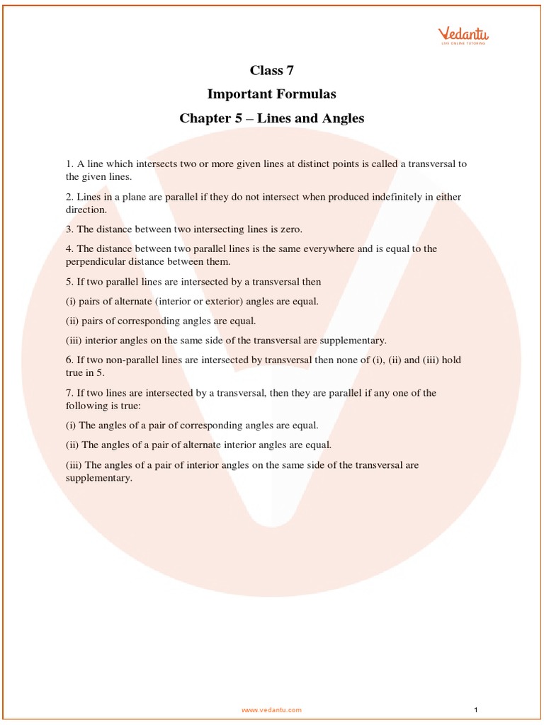 Class 7 Maths Formula Chapter 5 | PDF